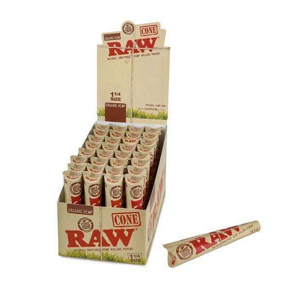 RAW Organic Hemp 1 1/4 Cones - 6pk - 32ct | Cannatron Wholesale